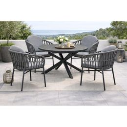 Destiny Garten-Essgruppe &raquo;COMO ARONA 4 Se + Ausziehtisch &Oslash;145/199cm grau/anthrazit&laquo; Set, Aluminium, Rope grau Aluminium, Wicker/Kunststoffgeflecht B/H/T: 57cm