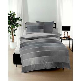 Kaeppel Wendebettw&auml;sche &raquo;TIMELESS 100% Baumwolle&laquo; 3 Stk. mit breiten Streifen, Wendeoptik, Markenrei&szlig;verschluss grau Mako-Satin, Obermaterial: 100% Baumwolle 