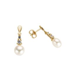 Firetti Damen Paar Ohrstecker &raquo;Schmuck Geschenk Gold 333 Ohrschmuck Perle Solit&auml;r-Optik&laquo; mit Zirkonia (synth.) - mit S&uuml;&szlig;wasserzuchtperle gelb 7mm, 