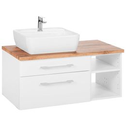 Welltime Waschbeckenunterschrank &raquo;Davos&laquo; Badm&ouml;bel, Waschtisch inkl. Waschbecken, Breite 90 cm wei&szlig; wei&szlig;, B/H/T: 90cm x 55cm x 47cm, Becken links
