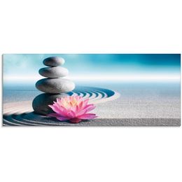 Artland Glasbild &raquo;Sand, Lilie und Spa-Steine in Zen-Garten&laquo; Zen 1 Stk. tlg. in verschiedenen Gr&ouml;&szlig;en blau B/H/T: 125cm x 50cm, Glasbild Zen, 1 Stk.