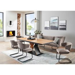 K+w Komfort & Wohnen K+W Komfort & Wohnen Essgruppe &raquo;Mikkado Tube&laquo; 6 Stk. tlg. 4 Freischwinger und einem Funktionesstisch braun B/H/T: 242cm x 88cm x 71cm, Flachgewebe, 