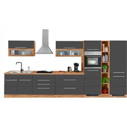 KOCHSTATION K&uuml;chenzeile &raquo;KS-Wien&laquo; Breite 430 cm, wahlweise mit E-Ger&auml;ten und Induktion schwarz B/H/T: 430cm x 60cm,mit Induktion