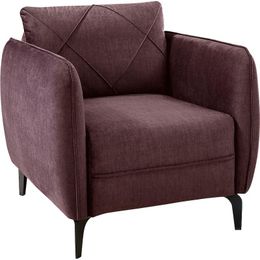 Jockenh&ouml;fer Sessel &raquo;Novara, B: 86 cm, Sitzh&ouml;he: 46 cm&laquo; mit attraktiver Steppung, Rauten-Biesenn&auml;hte lila Korpus: 100% Polyester Velours, B/H/T: 86cm x 86cm x 85cm