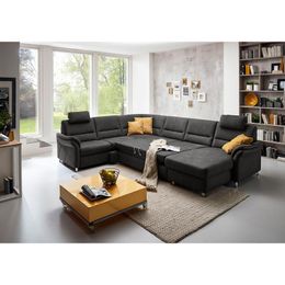 Die PlanBar Wohnlandschaft &raquo;ZE-EM16033 U-Form, Breite 330 cm&laquo; wahlweise mit Kopfst&uuml;tzen und Schlaffunktion grau 100% Polyester B/H/T: 330cm x 262cm, 