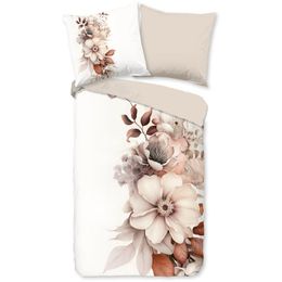 Good Morning Wendebettw&auml;sche &raquo;Vester&laquo; 2 Stk. 100% Baumwolle, Renforc&eacute;, Rei&szlig;verschluss, Wendeoptik, Blumen, cream beige Renforc&eacute;, Obermaterial: 100% 