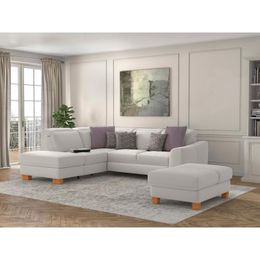 Sit & More sit&more Ecksofa &raquo;Dundee L-Form&laquo; mit Federkern und Massivholzf&uuml;&szlig;en, wahlweise mit Kopfteilverstellung silber B/H/T: 263cm x 86cm x 219cm, Struktur 