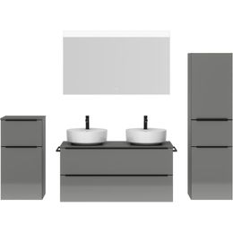 Nobilia Badm&ouml;bel-Set &raquo;Alvene&laquo; vormontiert, mit Soft-Close, 4 Stk. tlg. grau B/H/T: 230cmcm x 184,2cmcm x 48,5cmcm, Griffe schwarz