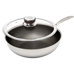 HENSSLERS Wok &raquo;HENSSLERS Edelstahl Wok inkl. Glasdeckel, &Oslash; 28 cm&laquo; Edelstahl 2 Stk. tlg. Wokpfanne f&uuml;r die asiatische K&uuml;che silber &Oslash; 28cm + H&ouml;he 12,5cm