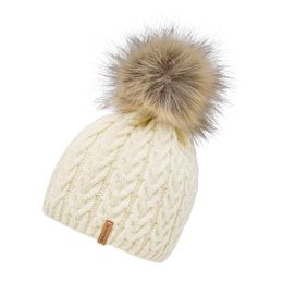 Chillouts Damen Chillouts Bommelm&uuml;tze &raquo;Tabea Hat&laquo; mit abnehmbarem Kunstfell-Bommel beige Einheitsgr&ouml;&szlig;e