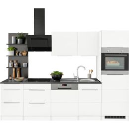 KOCHSTATION K&uuml;chenzeile &raquo;KS-Brindisi Breite 280 cm&laquo; wahlweise mit E-Ger&auml;ten und Induktion, mit MDF-Fronten und Regal wei&szlig; B/H/T: 280cm x 200cm x 60cm,