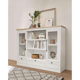 OTTO home Highboard &raquo;Ismund&laquo; aus MDF, mit Holz-Zierleiste, schwarzen Metallgriffen, H&ouml;he 121 cm transparent Holzwerkstoff B/H/T: 159cm x 121cm x 39cm,
