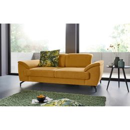 Sit & More sit&more 2-Sitzer &raquo;Percy&laquo; 12 cm Fu&szlig;h&ouml;he, Sitztiefenverstellung, wahlweise Kopfteilverstellung gelb B/H/T: 197cm x 112cm, Luxus-Microfaser Paris,mit 