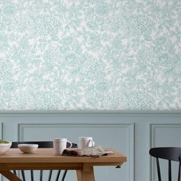 Laura Ashley Vliestapete &raquo;Louise&laquo; gebl&uuml;mt glatt 10mx52cm (ca. 5m2) blau Vlies B/L: 0,52m x 10m, Rollen: 1