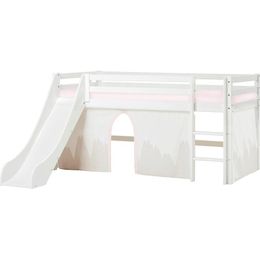 Hoppekids Hochbett &raquo;&laquo;Winter Wonderland&raquo;&laquo; Set, 4 Stk. tlg. 90x200 mit Rutsche, Vorhang & Matratze wei&szlig; Kiefer massiv Liegefl&auml;che B/L: 90cm x 200cm, H3, 