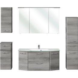 Badm&ouml;bel-Set &raquo;Quickset 5-teilig Glas-Waschtisch mit LED-Spiegelschrank, Bad-Set&laquo; 6 Stk. tlg. grau Holzwerkstoff B/H/T: 175cmcm x 200cmcm x 48cmcm