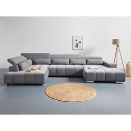 COTTA Wohnlandschaft &raquo;Orion U-Form, B: 409 cm&laquo; mit Kopfteilverstellung & 6 Nierenkissen grau 90% Polyester, 10% Polyamid B/H/T: 409cm x 73cm x 225cm, 