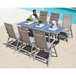 Merxx Garten-Essgruppe &raquo;Amalfi&laquo; 7 Stk. tlg. 6 Hochlehner, ausziehbarer Tisch 90x140-200 cm, Alu/Textil grau Obermaterial: 100% Polyester Einheitsgr&ouml;&szlig;e