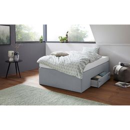 Westfalia Schlafkomfort Boxspringbett mit integrierter Schublade, frei im Raum stellbar grau Bezug Bett: Feinstrukturstoff (77% Polyester, 23%Viskose) oder Microfaser (100% 