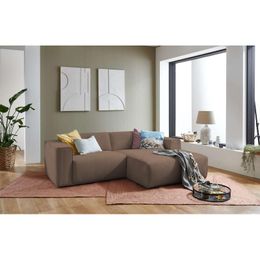 Home Affaire Ecksofa &raquo;Noord mit Kedernaht, Breite 234 cm, L-Form&laquo; Cord, Struktur, Webstoff, mit Wellenunterfederung, Massivholzrahmen braun 94% 