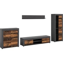 OTTO home Wohnwand &raquo;AOSTA, Breite 330cm, 4-teilige Wohn-Kombination&laquo; bestehend aus: Highboard, Lowboard, Wandboard, Vitrine, 4 Stk. tlg. grau 