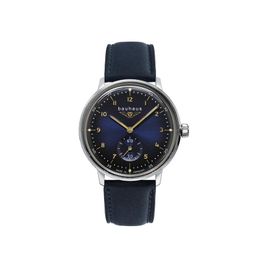 BAUHAUS Damen BAUHAUS Quarzuhr Armbanduhr, Damenuhr, Datum, Leuchtzeiger, Lederband, Made in Germany blau Einheitsgr&ouml;&szlig;e