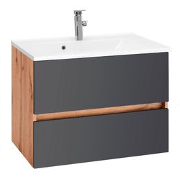 Welltime Waschbeckenunterschrank &raquo;Lucca&laquo; Badm&ouml;bel, Waschtisch inkl. Waschbecken, Breite 60 cm grau eichefarben, B/H/T: 60cm x 56cm x 47cm