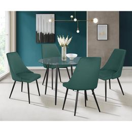 OTTO home Essgruppe &raquo;Danny-Malio&laquo; Set, Set 100 cm, 5 Stk. tlg. Glastisch 100x100 cm mit 4 St&uuml;hlen (Veloursstoff), Gestell aus Metall gr&uuml;n Glas, Metall