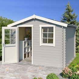 Lasita Maja Gartenhaus &raquo;Nina 275&laquo; Blockbohlenhaus 28mm grau Holzwerkstoff ohne Fu&szlig;boden, ohne Dacheindeckung