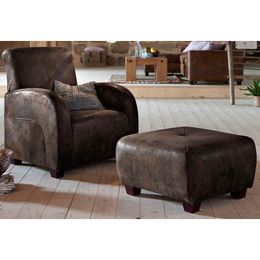 Home Affaire Hocker &raquo;Falk&laquo; kleine Ausf&uuml;hrung braun Microfaser in Antiklederoptik (100% Polyester);Microfaser PRIMABELLE (100% Polyester) B/H/T: 67cm x