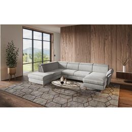 Home Affaire Wohnlandschaft &raquo;Calypso U-Form&laquo; wahlweise mit motorischer Relaxfunktion grau 100%Polyester B/H/T: 334cm x 85cm x 227cm, Flachgewebe, 