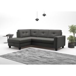 OTTO home Ecksofa &raquo;Varese&laquo; wahlweise mit Schlaffunktion und Bettkasten grau B/H/T: 226cm x 91cm x 170cm, NaturLEDER , Ottomane links,mit Bettfunktion,