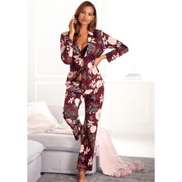 s.Oliver Damen s.Oliver Pyjama Set, 2 tlg. in klassischer Form mit Blumenmuster rot 32/34
