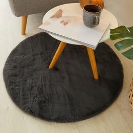 OTTO home Hochflor-Teppich &raquo;Lugano&laquo; rund 30 mm H&ouml;he Kunstfell, Uni Farben, sehr weich & kuschelig grau &Oslash; 80cm 1 Stk., 30mm, &Oslash; 80cm