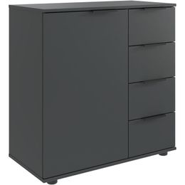wimex Kombikommode &raquo;Tilburg, 81x43x83cm, Made in Germany&laquo; mit schwarzen Metallgriffen, Stauraum hinter 1 T&uuml;r und in 4 Schubladen grau Holzwerkstoff B/H/T: 