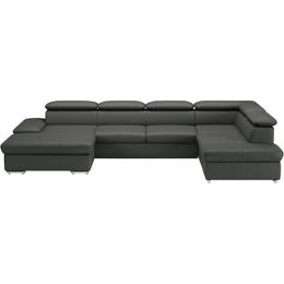 Sit & More sit&more Wohnlandschaft &raquo;Valantine U-Form, B: 349 cm&laquo; mit Arm- & Kopfteilverstellung, optional mit Schlaffunktion grau NaturLEDER B/H/T: 349cm x 73cm 