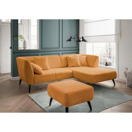 Home Affaire Ecksofa &raquo;Lazio modern und bequem, schmale Armlehnen, tolle Detailverarbeitung&laquo; Holzfu&szlig;farbe w&auml;hlbar, inkl. 4x Zierkissen gold 100% 