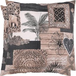 GO-DE Dekokissen &raquo;Klara&laquo; BxTxH: 48x48x15 cm braun Baumwolle, Polyester B/L: 45cm x 45cm, 2 Stk.