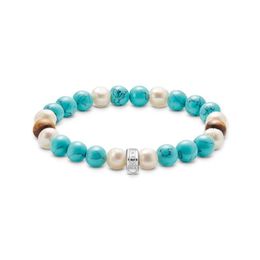 Thomas Sabo Damen Thomas Sabo Armband &raquo;Charm Club: Bead-Armband&laquo; mit T&uuml;rkis-Imitat, oder Jaspis und Tigerauge - mit S&uuml;&szlig;wasserzuchtperle silber 17, 