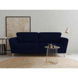 OTTO home 3-Sitzer &raquo;MARSEILLE 3er Sofa 206 cm, Cord, Flachgewebe, Struktur, Webstoff&laquo; Massivholzbeine Eiche, Landhausstil, Wellenunterfederung blau 