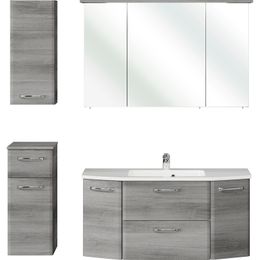 Badm&ouml;bel-Set &raquo;Quickset 4-teilig, Mineralmarmor-Waschtisch und LED-Spiegelschrank&laquo; 5 Stk. tlg. grau Holzwerkstoff B/H/T: 145cmcm x 200cmcm x 48cmcm