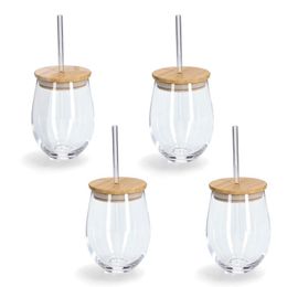 zeller Gl&auml;ser-Set 4-teilig, inkl. Trinkhalm, 500 ml transparent Bambus, Glas, Silikon &Oslash; 9,2cm x 12,6cm, 500ml, 4 Stk.