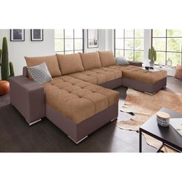 Collection AB Wohnlandschaft &raquo;Josy XL U-Form, Breite: 313 cm&laquo; Schlaffunktion, Bettkasten & 2 Zierkissen, Federkern braun Kunstleder SOFTLUX /100% 