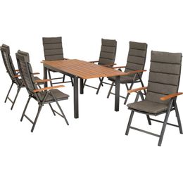 Merxx Garten-Essgruppe &raquo;Tinos&laquo; Set, 13 tlg. inkl. 6 Klappsessel, 6 Auflagen, 1 Ausziehtisch Aluminium B/H/T: 58,5cm x 114,5cm x 67,5cm