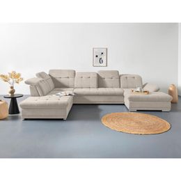 COTTA Wohnlandschaft &raquo;Holiday U-Form mit Sitztiefen-, Armteil- und Kopfteilverstellung&laquo; wahlweise mit Schlaffunktion & Bettkasten beige 100% Polyester