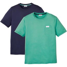 bonprix Herren bonprix T-Shirt Packung, 2 tlg. Regular Fit, Rundhalsausschnitt, mit Brusttasche, aus Baumwolle gr&uuml;n 68/70 (4XL)