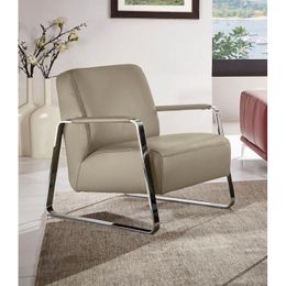 W.Schillig Cocktailsessel &raquo;quadroo Designsessel, Loungesessel&laquo; mit bezogenen Armlehnen, Gestell in Chrom gl&auml;nzend beige Velourgewebe V41 (100% 