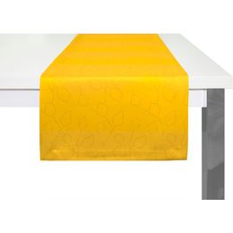 WIRTH Tischl&auml;ufer &raquo;Westport&laquo; Made in Germany, Jacquard Dekostoff, Blatt-Design, Pflegeleicht gelb Polyester B/L: 150cm x 40cm, 1 Stk., rechteckig