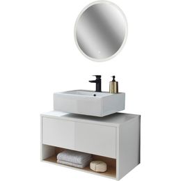 Home Affaire Badm&ouml;bel-Set &raquo;Studio Line, Bad im modernen Design, 2-teiliges Badezimmer&laquo; 2 Stk. tlg. wei&szlig; B/H/T: 80cmcm, Spiegel rund
