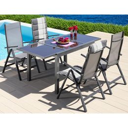 Merxx Garten-Essgruppe &raquo;Amalfi&laquo; mit 4 St&uuml;hlen und ausziehbarem Tisch (120 - 180 cm) grau Obermaterial: 100% Polyester Einheitsgr&ouml;&szlig;e